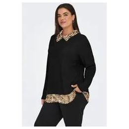 Blusenshirt Only CARMAKOMA "CARALBA LS MIX TOP JRS", Damen, Gr. M, schwarz (schwarz detail:woven leo), Jersey, Obermaterial: 95% Polyester, 5% Elasthan, unifarben mit Farbeinsatz, regular fit normal, Rundhals, Shirts
