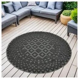 Teppich my home "Juliane Outdoor" Gr. 9, grau, H:12mm Ø:140cm, Kunstfaser, Teppiche, Hoch-Tief-Struktur, Boho, Outdoor geeignet, Balkon, Terrasse