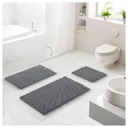 Badematte Grund "Caffi", grau (anthrazit), H:20mm, Polyester, Badematten, Zeitlos schönes Wellenmuster, mit Hoch-Tief, 5 Jahre Garantie