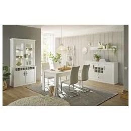 Wohnwand Home Affaire "RAVENNA", weiß (pinie weiß dekor), B:286cm H:207cm T:44cm, Kastenmöbel-Sets, im romantischen Landhausstil, Griffe aus Metall, Softclose-Funktion