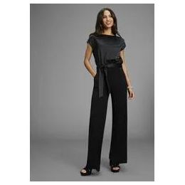 Jumpsuit Laura Scott, Damen, Gr. 36, schwarz, Satin, Obermaterial: 63% Viskose, 32% Polyester, 5% Elasthan. Bluse: 100% Polyester, glänzend, unifarben, festlich, bequem, Rundhals, Overalls, aus glänzendem Satin mit bequemer Jersey-Hose - NEUE KOLLEKTION
