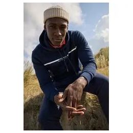 Kapuzensweatshirt DELMAO, Herren, Gr. L, blau (marine), Sweatware, Obermaterial: 60% Baumwolle, 40% Polyester, bedruckt, schmal, Sweatshirts, Langarm, lockere Passform, mit Print, mit Kapuze