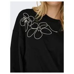 Sweatshirt Only "ONLBROOK L/S CHEST EMB CS SWT", Damen, Gr. M, schwarz (schwarz detail:birch chest flower), Sweatware, Obermaterial: 60% Baumwolle, 40% Polyester, bestickt, unifarben, regular fit normal, Rundhals, Sweatshirts