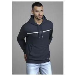 Kapuzensweatshirt DELMAO, Herren, Gr. S, blau (marine), Sweatware, Obermaterial: 60% Baumwolle, 40% Polyester, bedruckt, schmal, Sweatshirts, Langarm, lockere Passform, mit Print, mit Kapuze