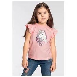 T-Shirt Kidsworld "mit Einhorn-Druck", Mädchen, Gr. 92/98, rosa, Single Jersey, Obermaterial: 100% Baumwolle, bedruckt, Basic hüftlang, Rundhals, Shirts, Kurzarm, basic geschnitten, mit modischem Druck