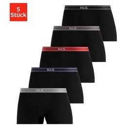 H.I.S. Boxer H.I.S "Boxershorts f&uuml;r Herren", Damen, Gr. S, 5 Stk., bunt (schwarz, grau, schwarz, navy, schwarz, bordeaux, schwarz, anthra, schwarz), Jersey, Obermaterial: 95% Baumwolle, 5% Elasthan, unifarben, eng, Unterhosen, mit Steifen und Logo im Bund, Topseller