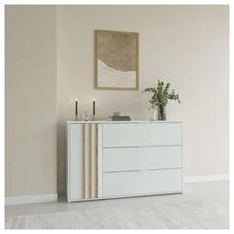 Kommode Home Affaire "Kommode Calera mit Drehtür, 3 Schubladen und MDF-Lamellen", weiß, B:125cm H:80cm T:35cm, MDF, Melamin, Sideboards, Kommode B/H/T 125/79,8/35 cm