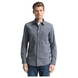 Langarmhemd Tom Tailor, Herren, Gr. XXL, N-Gr, schwarz navy stripe, Web, Obermaterial: 100% Baumwolle, Strukturmuster, unifarben, slim fit normal, Manschette, Hemden, mit Brust Tasche