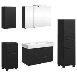Badmöbel-Set Welltime "SALVADA, 5tlg-Set, gedämpfte Scharniere, Softclose, Keramikbecken", schwarz, B:180cm H:200cm T:47,5cm, MDF, Kastenmöbel-Sets, Schwarz, Keramikbecken 1 od. 2 Armaturlochbohrungen