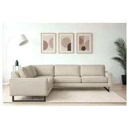 Ecksofa Places of Style "Pinto, XXL, 250/290 cm, langer Schenkel, Ottomane", creme, B:290cm H:85cm T:250cm, 100% Polyester, Sofas, Cord, Chenille, Lederoptik, mit Keder, Metallfüße, Wellenunterfederung
