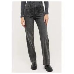 Relax-fit-Jeans Angels "LIZ SMART BUCKLE", Damen, Gr. 42, Länge 30, grau random used, Denim/Jeans, Obermaterial: 92% Baumwolle, 6% Polyester, 2% Elasthan, weit lang, Jeans, mit kleinen Schmuckelementen