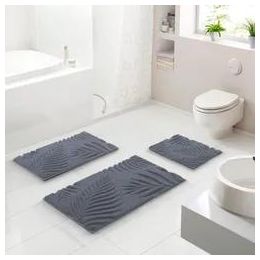 Badematte Grund "Ferya", grau (anthrazit), H:20mm, Polyester, Badematten, Dezentes Blattmuster mit Hoch-Tief-Struktur, 5 Jahre Garantie