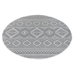 Outdoorteppich Carpet City "PALM3522", grau (anthrazit), H:5mm Ø:160cm, Polypropylen, Teppiche, Wetterfest & UV-beständig, für Balkon, Terrasse, Küche, flach gewebt