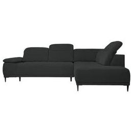 Ecksofa WERK2 "Memo Focus-L", grau, B:204cm H:82cm T:278cm, 100% Polyester, Sofas, Komfort nach Maß: Ausziehbare Sitztiefe, verstellbare Kopfteile & Füße