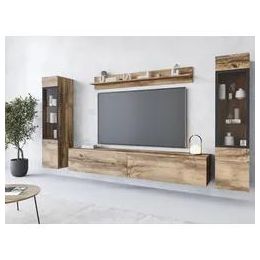 Wohnwand Inosign "VERA II", braun (votaneichefarben), B:260cm H:130cm T:33cm, Kastenmöbel-Sets, Mediawand 260 cm, Vitrine mit Verglasung, stehend und hängend