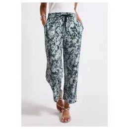 Stoffhose Street One "Style Emee", Damen, Gr. 38, Länge 26, blau (arona blau), Web, Obermaterial: 100% Viskose, 7/8-Länge, Hosen, Sommerhose mit elastischem Bund und Tunnelzug, mit grafischem Muster