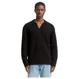 Polokragenpullover Tom Tailor DENIM, Herren, Gr. M, schwarz, Strick, Obermaterial: 60% Baumwolle, 40% Polyacryl, unifarben, relaxed fit normal, ohne Ausschnitt, Rippbündchen, Pullover, mit Rippbündchen