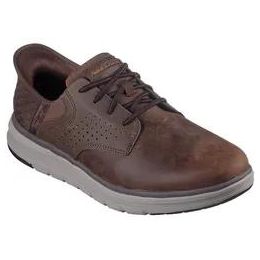 Slip-On Sneaker Skechers "ORELL-YATES", Herren, Gr. 46, braun (dunkelbraun), Leder, Lederimitat, Casual, Schuhe, Slipper, Sneaker, Freizeitschuh mit Slip-Ins Technologie