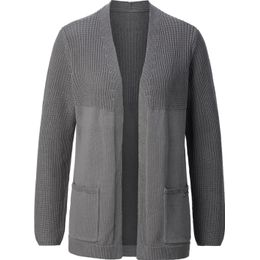 CR&Eacute;ATION L Damen Strickjacke in langer, offener Form grau Gr&ouml;&szlig;e 38