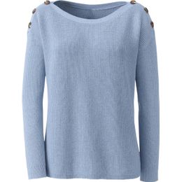 Heine Damen Strickpullover mit Zierkn&ouml;pfen an den Schultern bleu-meliert Gr&ouml;&szlig;e 34