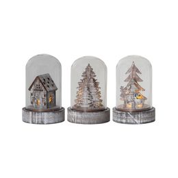 STAR TRADING LED Deko &sbquo;Kupol&lsquo; mit Glaskuppel, Holz, batteriebetrieben, 3er Set in Braun | Gr.: onesize