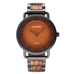 Holzkern Herren-Armbanduhr Solar Lauri Zebrano/Blatt Braun | Gr.: onesize