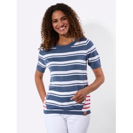 WITT WEIDEN Kurzarm-Pullover in jeansblau-weiß-gestreift | Gr.: 40