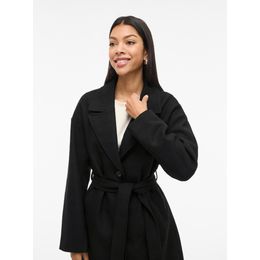 Langmantel Vila "VICLAUDIA L/S LONG COAT - NOOS", Damen, Gr. 44, schwarz (schwarz beauty), Web, Obermaterial: 100% Polyester, unifarben, regular fit ca. Mitte Wade, V-Ausschnitt, Mäntel