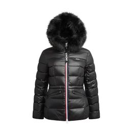 JACK1T Jacke ' R4D Tricolore Puffer Racer Lux mit Fell ' Damen Gr&ouml;&szlig;e XL schwarz