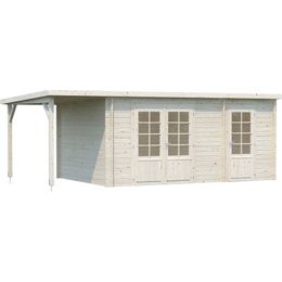 Gartenhaus Palmako "Ella", beige (naturbelassen), ohne Fu&szlig;boden, ohne Dacheindeckung, Massivholz, Gartenh&auml;user, Gartenhaus, 13,1+3,9 m&sup2;, mit Anbaudach