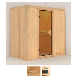 Sauna Karibu "Vada", beige (naturbelassen), ohne Ofen, (ohne Ofen), Saunen, ohne Ofen