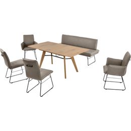 K+w Komfort & Wohnen Essgruppe K+W KOMFORT & WOHNEN "Giacomo IV", grün (kaktus,), Leder CLOUD, Ansteckplatte, Esstischbreite 160cm,Polsterbankbreite 172cm, Sitzmöbel-Sets, Polsterbank in 2 Größen, 2 Kufenstühle, 2 Armlehnenstühle und 1 Tisch