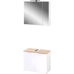 Badmöbel-Set Germania "Pescara", weiß (weiß, navarra, eiche, nachbildung, weiß glas), Kastenmöbel-Sets