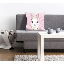 Dekokissen queence "Ivar", rosa (rosa, bedruckt), B:40cm L:40cm, Polyester, Dekokissen_Sitzkissen_Kissenh&uuml;llen, mit einem s&uuml;&szlig;en H&auml;schen