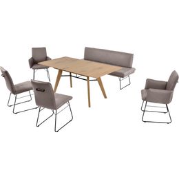 K+w Komfort & Wohnen Essgruppe K+W KOMFORT & WOHNEN "Giacomo IV", braun (sattel,), Leder CLOUD, Ansteckplatte, Esstischbreite 160cm,Polsterbankbreite 172cm, Sitzmöbel-Sets, Polsterbank in 2 Größen, 2 Kufenstühle, 2 Armlehnenstühle und 1 Tisch
