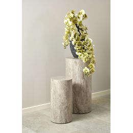 Blumentisch ACTONA GROUP "Dice", grau, B:34cm H:70cm T:34cm, Tische, Rund Blumenständer Satz, grau Mamor rau Papier, 2 stk, Ø34x70cm