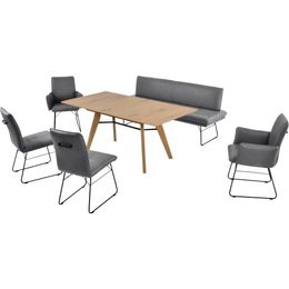 K+w Komfort & Wohnen Essgruppe K+W KOMFORT & WOHNEN "Giacomo IV", grau (aspahlt,), Leder CLOUD, Ansteckplatte, Esstischbreite 180cm,Polsterbankbreite 195cm, Sitzmöbel-Sets, Polsterbank in 2 Größen, 2 Kufenstühle, 2 Armlehnenstühle und 1 Tisch