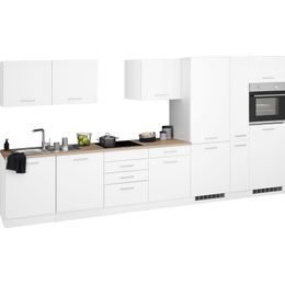Küchenzeile KOCHSTATION "KS-Visby", weiß (küche: weiß, korpus: weiß, arbeitsplatte: eiche sonoma), B:390cm T:60cm, Komplettküchen-Sets, ohne E-Geräte, Breite 390 cm für Kühl/Gerfrierkombination