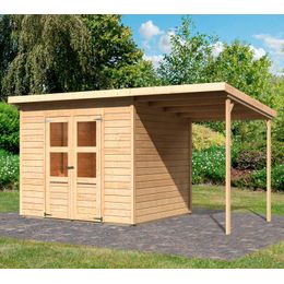 Gartenhaus Karibu "Baggersee 4", beige (naturbelassen), ohne Fußboden, ohne Dacheindeckung, Holzwerkstoff, Gartenhäuser