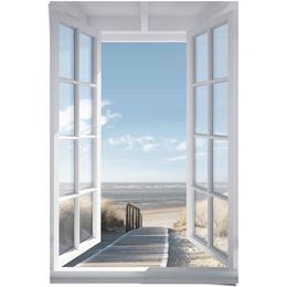 Poster Reinders "Poster Fensterblick Nordsee", blau (farbe bild(er): blau), B:61cm H:91,5cm, Papier, Bilder