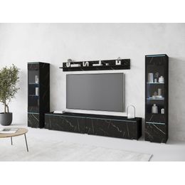 Wohnwand Inosign "VERA II", schwarz (san sebastian), B:260cm H:130cm T:33cm, Kastenmöbel-Sets, Mediawand 260 cm, Vitrine mit Verglasung, stehend und hängend
