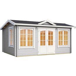 Gartenhaus Lasita Maja "WINDSOR", grau (lichtgrau), Fußboden im Gartenhaus, Massivholzdach, Holzwerkstoff, Gartenhäuser