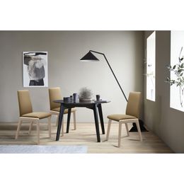 Polsterstuhl stressless "Laurel", beige (sand paloma, eiche natur), B:57cm H:92cm T:59cm, Leder PALOMA: PALOMA ist ein durchgefärbtes Semianilin-Möbelleder mit natürlicher Narbung., Stühle, Low Back, Größe L, mit abgerundeten Beinen in Eiche natur