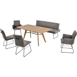 K+w Komfort & Wohnen Essgruppe K+W KOMFORT & WOHNEN "Giacomo IV", grau (granit,), Leder CLOUD, Ansteckplatte, Esstischbreite 180cm,Polsterbankbreite 195cm, Sitzmöbel-Sets, Polsterbank in 2 Größen, 2 Kufenstühle, 2 Armlehnenstühle und 1 Tisch