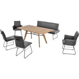 K+w Komfort & Wohnen Essgruppe K+W KOMFORT & WOHNEN "Giacomo IV", grau (asphalt,), Leder CLOUD, Ansteckplatte, Esstischbreite 160cm,Polsterbankbreite 172cm, Sitzmöbel-Sets, Polsterbank in 2 Größen, 2 Kufenstühle, 2 Armlehnenstühle und 1 Tisch