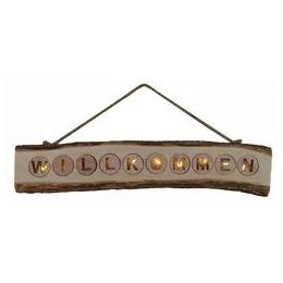 Näve NÄVE LED Dekolicht "Willkommen", beige (natur), Ø 60cm H: 12cm, Leuchten, Schriftzug "Willkommen", 2xAA Batterien, incl. Aufhängung/Jute