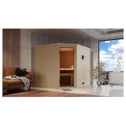 Sauna Karibu "Talida", beige (naturbelassen), ohne Ofen, (ohne Ofen), Saunen, ohne Ofen