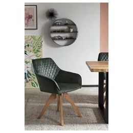 Armlehnstuhl Salesfever "Växjö - Esszimmerstuhl Komfort und Stil", grün (dunkelgrün, eiche, eiche), B:59cm H:85cm T:61cm, Samtvelours (100% Polyester), Buche Massivholz, Stühle, Sitzkomfort neu definiert: 180 Drehplatte inklusive