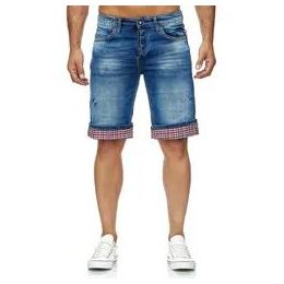 Shorts Rusty Neal "Satto", Herren, Gr. 3XL, EURO-Größen, blau (jeansblau), 98% Baumwolle, 2% Elasthan, unifarben, Hosen, mit kariertem Umschlag