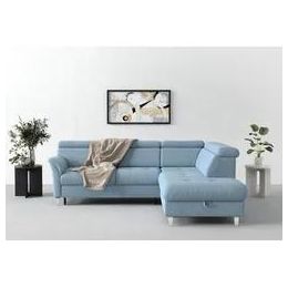 Sit & More Ecksofa SIT & MORE "Marano L-Form", blau (hellblau), B:252cm T:216cm, 98% Polyester, 2% Polyamid, Sofas, inklusive Kopfteilverstellung, wahlweise mit Bettfunktion, Bettkasten